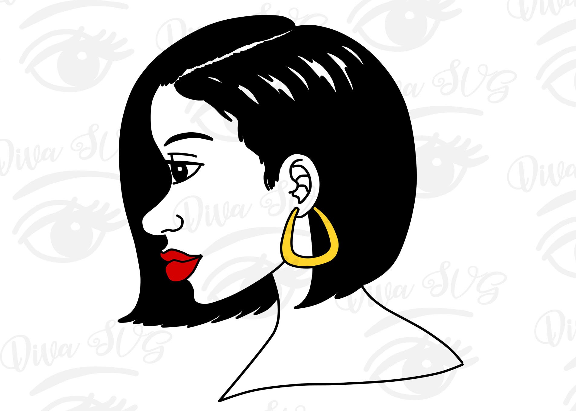 Black Woman With Bob SVG, Black Woman Face SVG Png, Black Woman Svg ...
