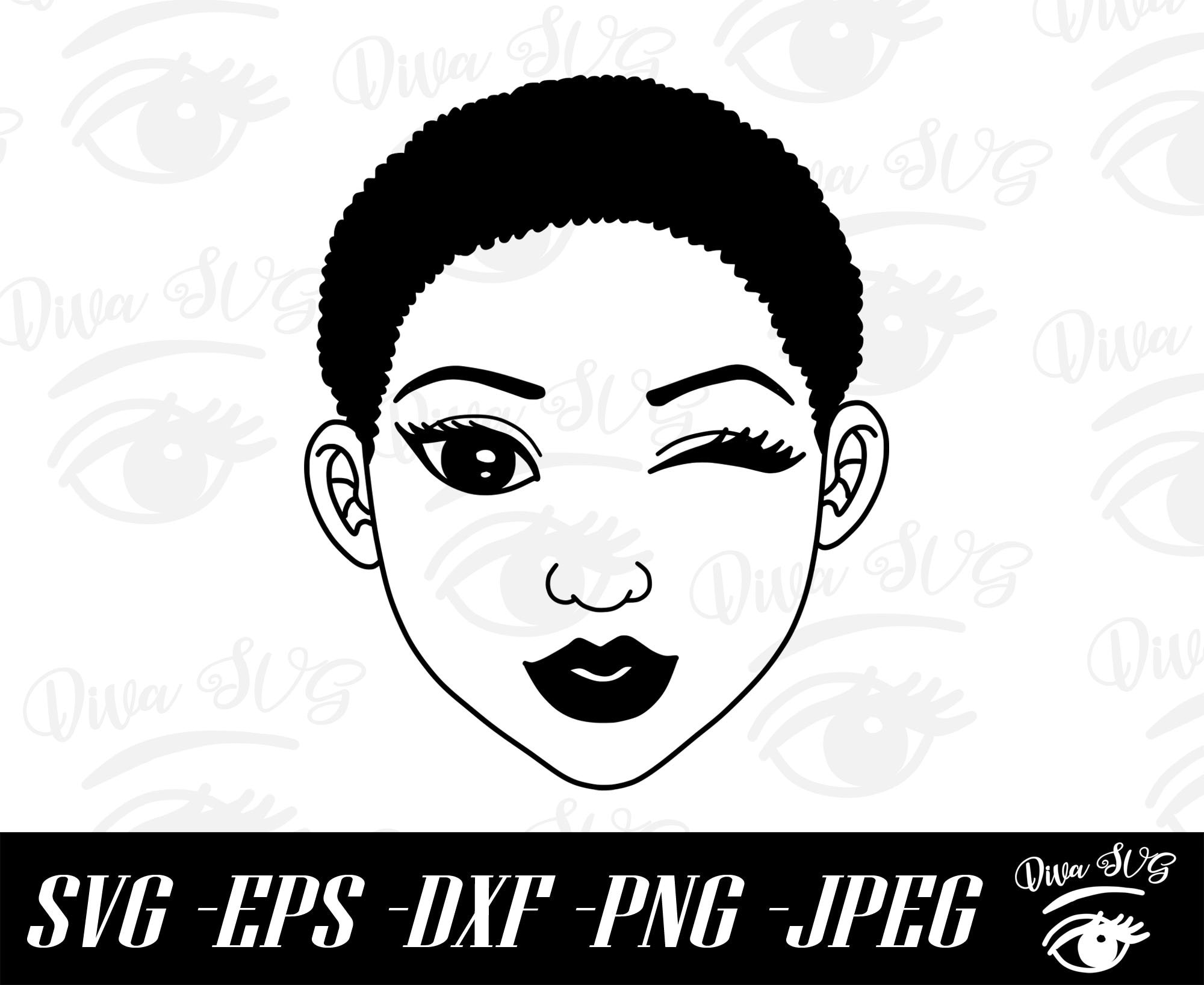 Black Woman Winking SVG, Black Woman Face SVG Png, Winking Svg, Black ...