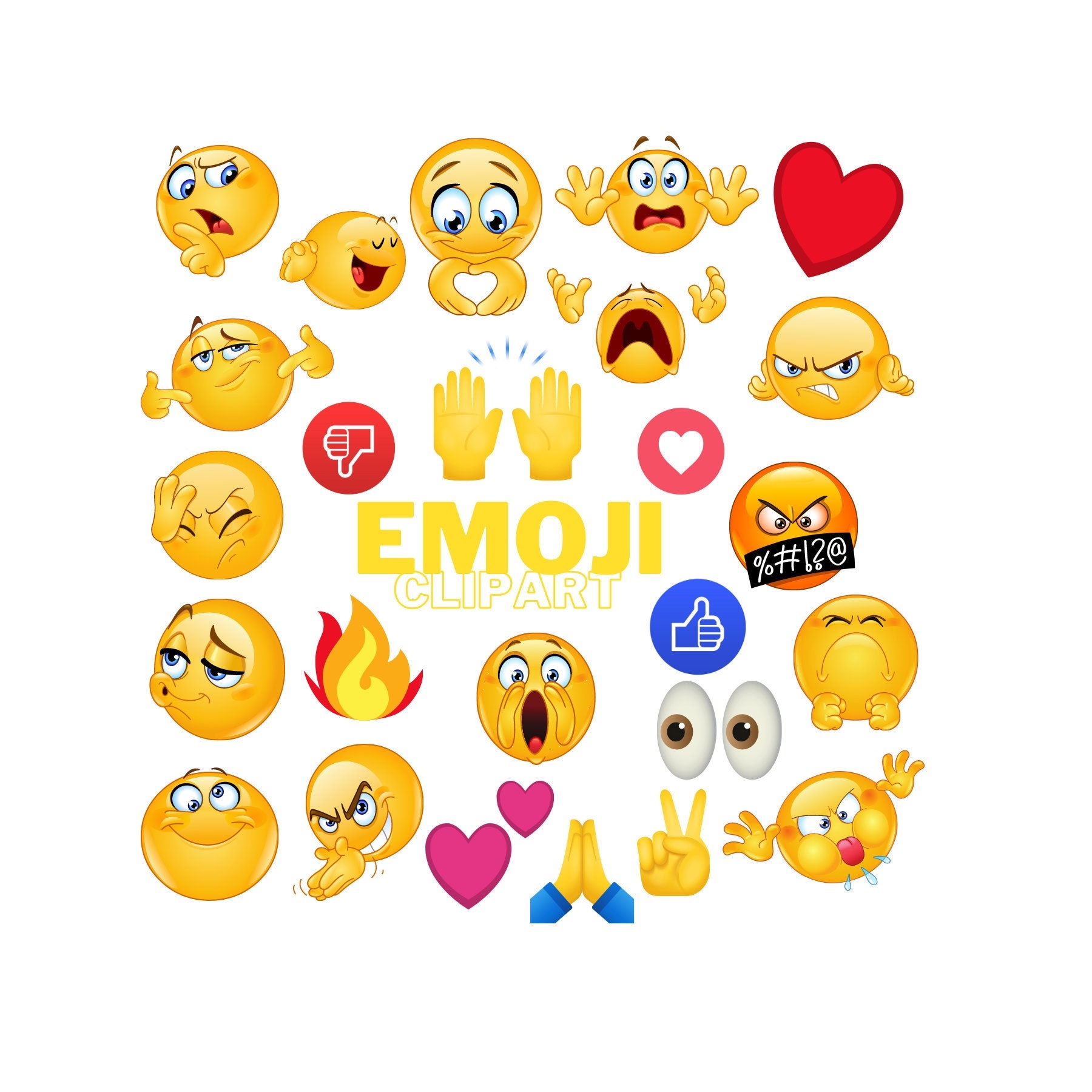 Emoji Clipart Emoji Face Clip Art Digital File Png Emojis | Etsy