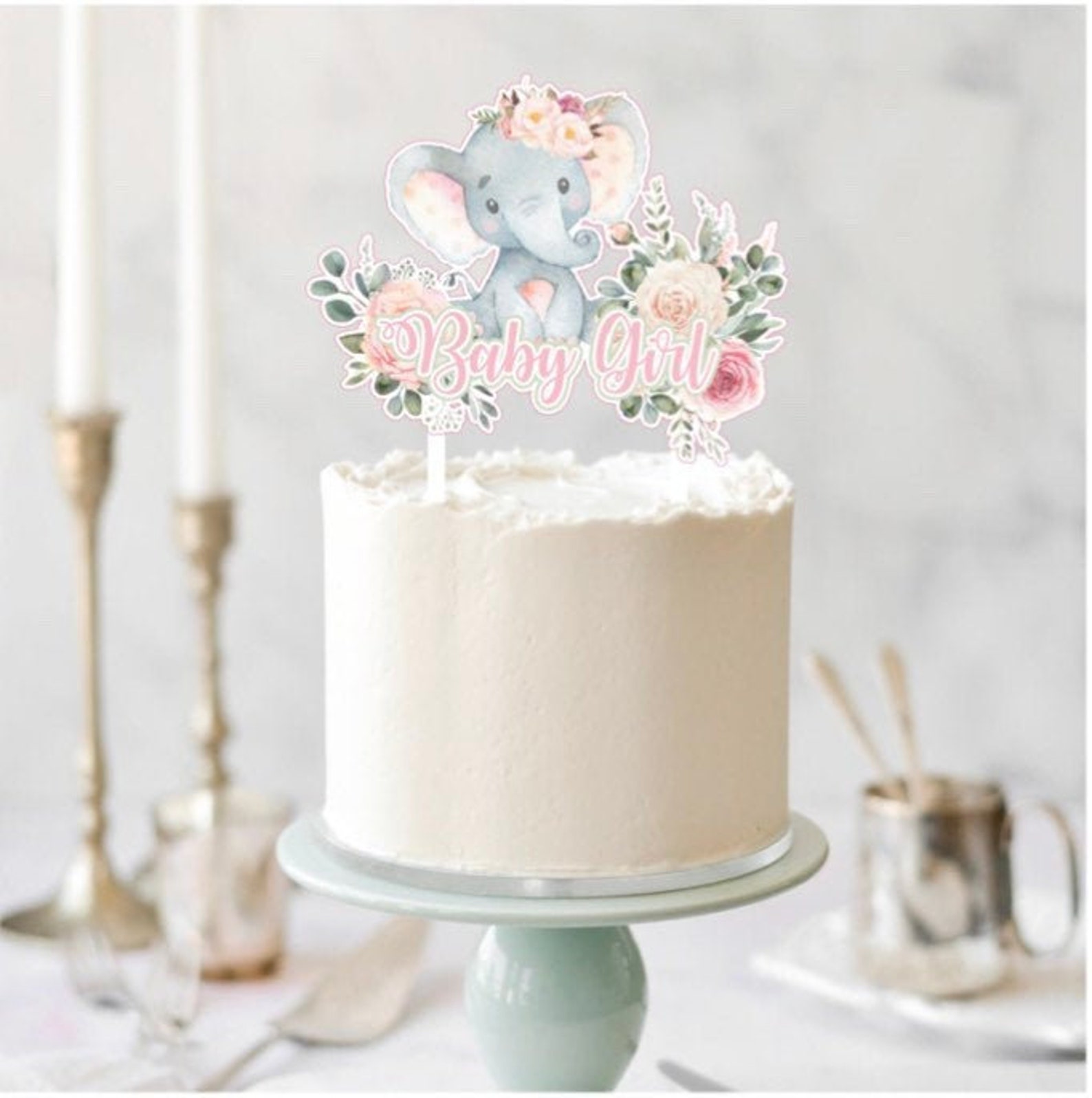 Digital Elephant Cake Topper Printable Cake Topper BabyGirl | Etsy