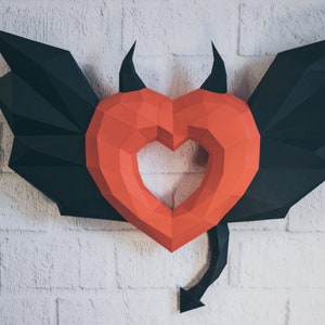 Papercraft Devil Heart With Wings. DIY Wall Mount. 3D Papercraft ...