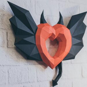 Papercraft Devil Heart With Wings. DIY Wall Mount. 3D Papercraft ...