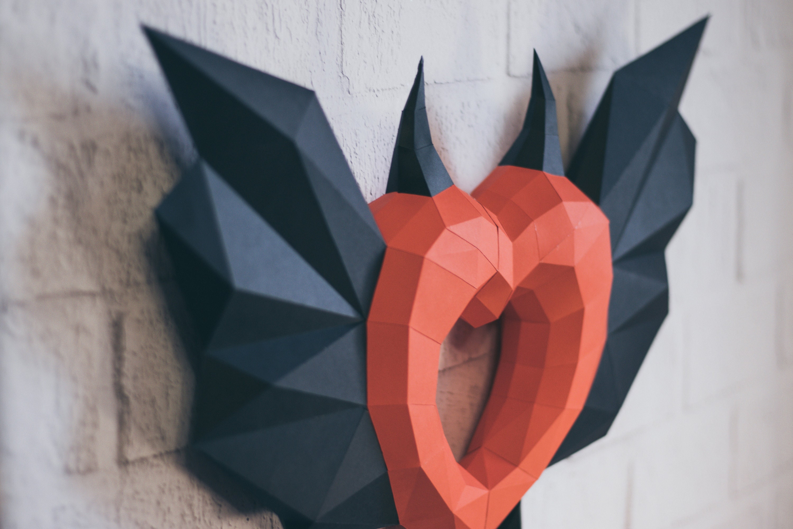 Papercraft Devil Heart With Wings. DIY Wall Mount. 3D Papercraft ...