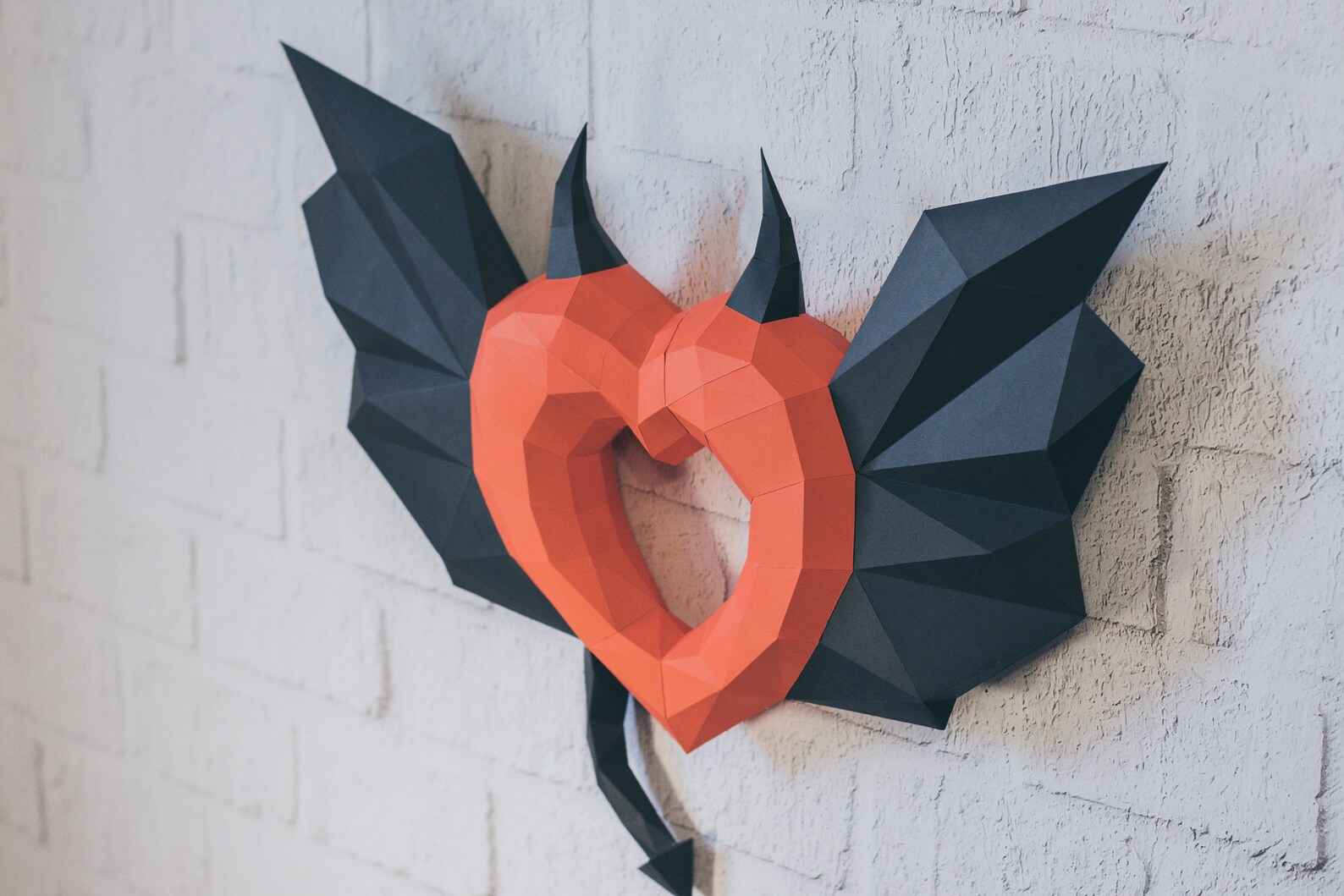 Papercraft Devil Heart With Wings. DIY Wall Mount. 3D Papercraft ...