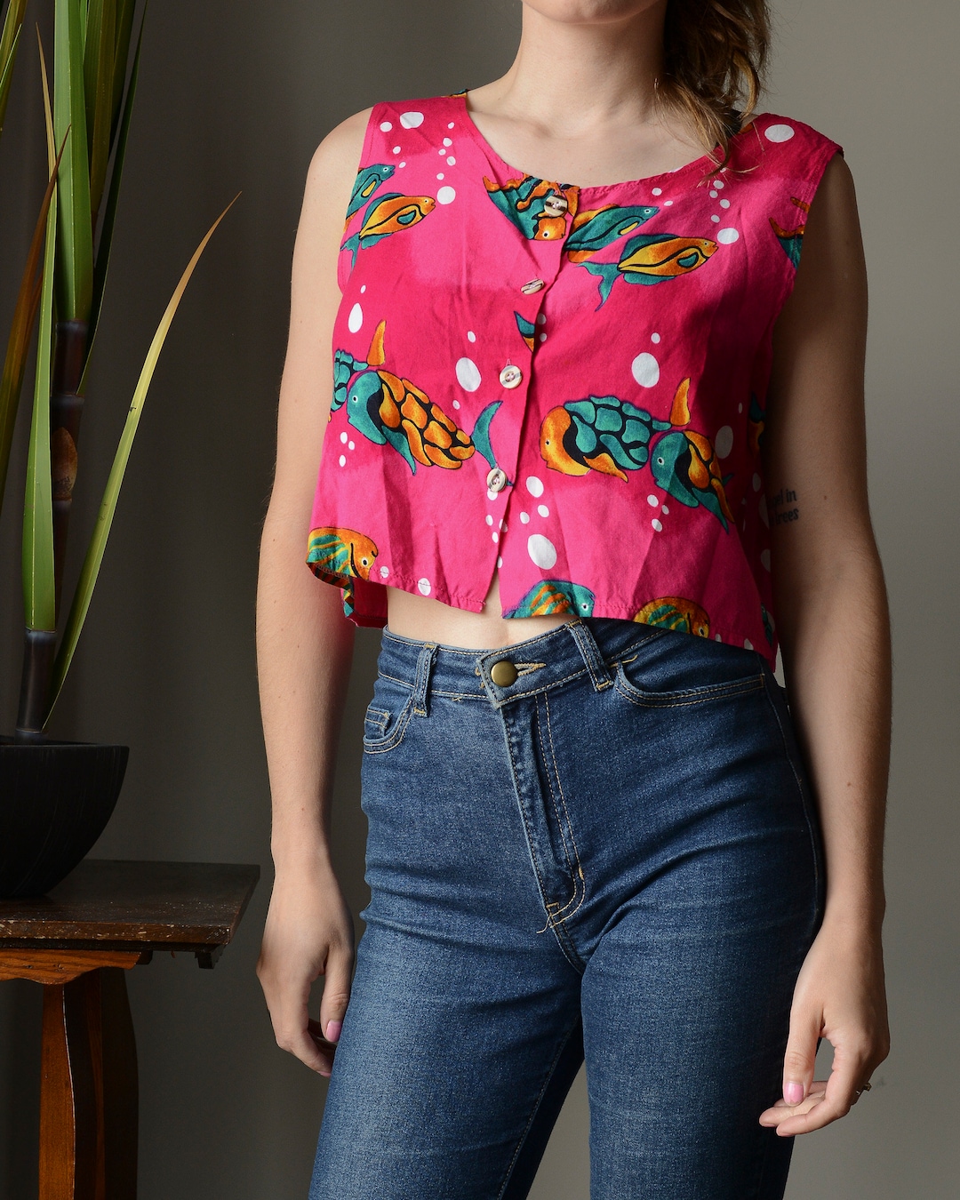 Vintage Womens Tropical Fish Tank / Button up Cropped Tank Top / 90s ...