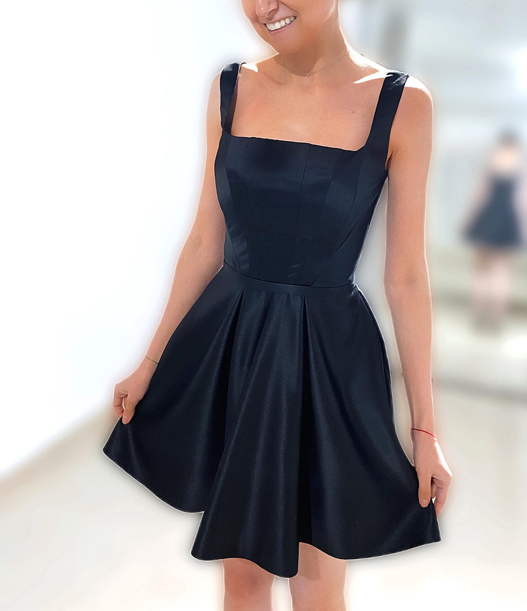 Short Satin Simple Black Evening Dress Elegant Prom Dresses - Etsy