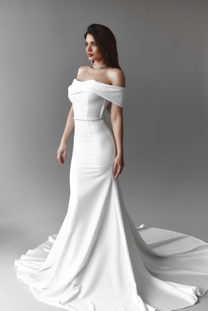 Mermaid Wedding Dress: Open Top, Long Train, Removable Belt - Etsy