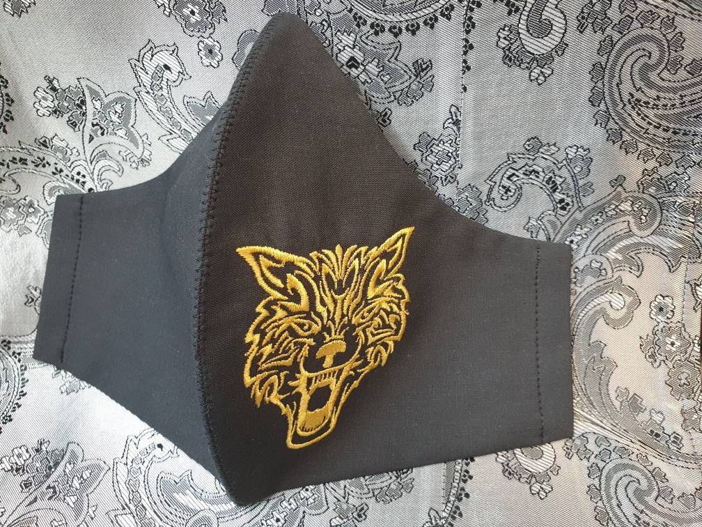 Customized Face Mask, Wolf Head Embroidered, Unisex, Fashion Mask ...