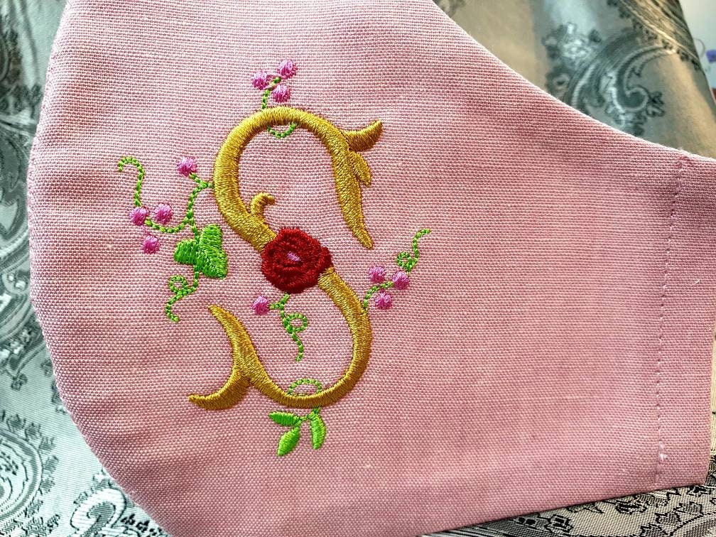 Personalized Face Mask Floral Initial Embroidered Fashion | Etsy