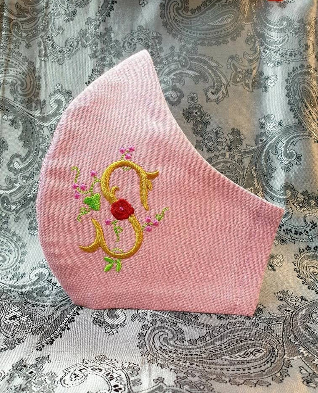 Personalized, Face Mask, Floral Fishtail Font Embroidered, Fashion Mask ...