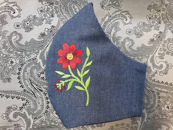 Custom Made Face Mask Floral Embroidered 100% C0tton - Etsy