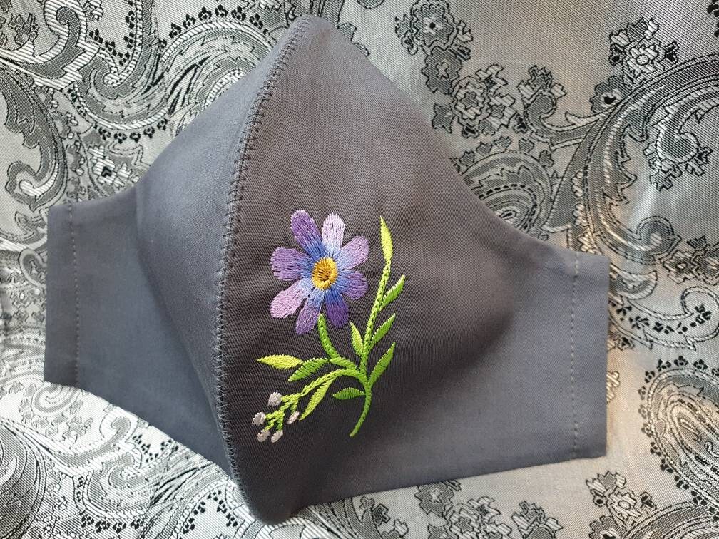 Custom Made Face Mask Floral Embroidered 100% C0tton - Etsy