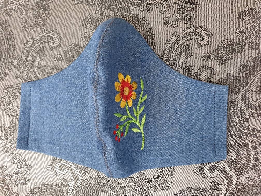 Custom Made Face Mask Floral Embroidered 100% C0tton - Etsy