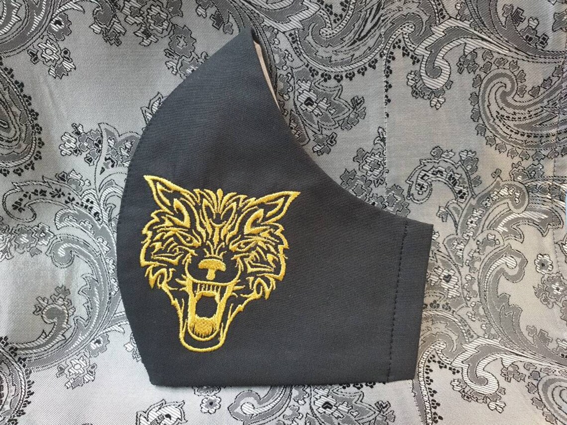 Customized Face Mask, Wolf Head Embroidered, Unisex, Fashion Mask ...