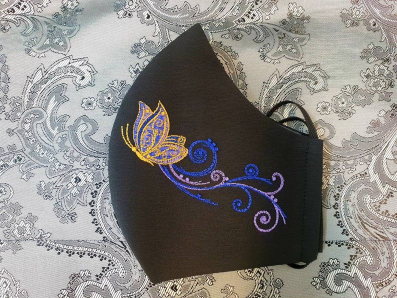 Custom Made Cotton Face Mask Butterfly & Swirls Embroidered | Etsy