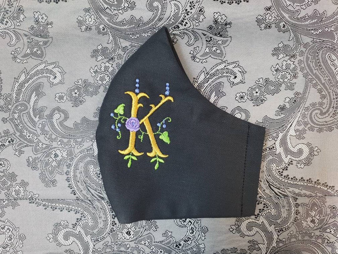 Personalized, Face Mask, Floral Initial Embroidered, Fashion Mask ...