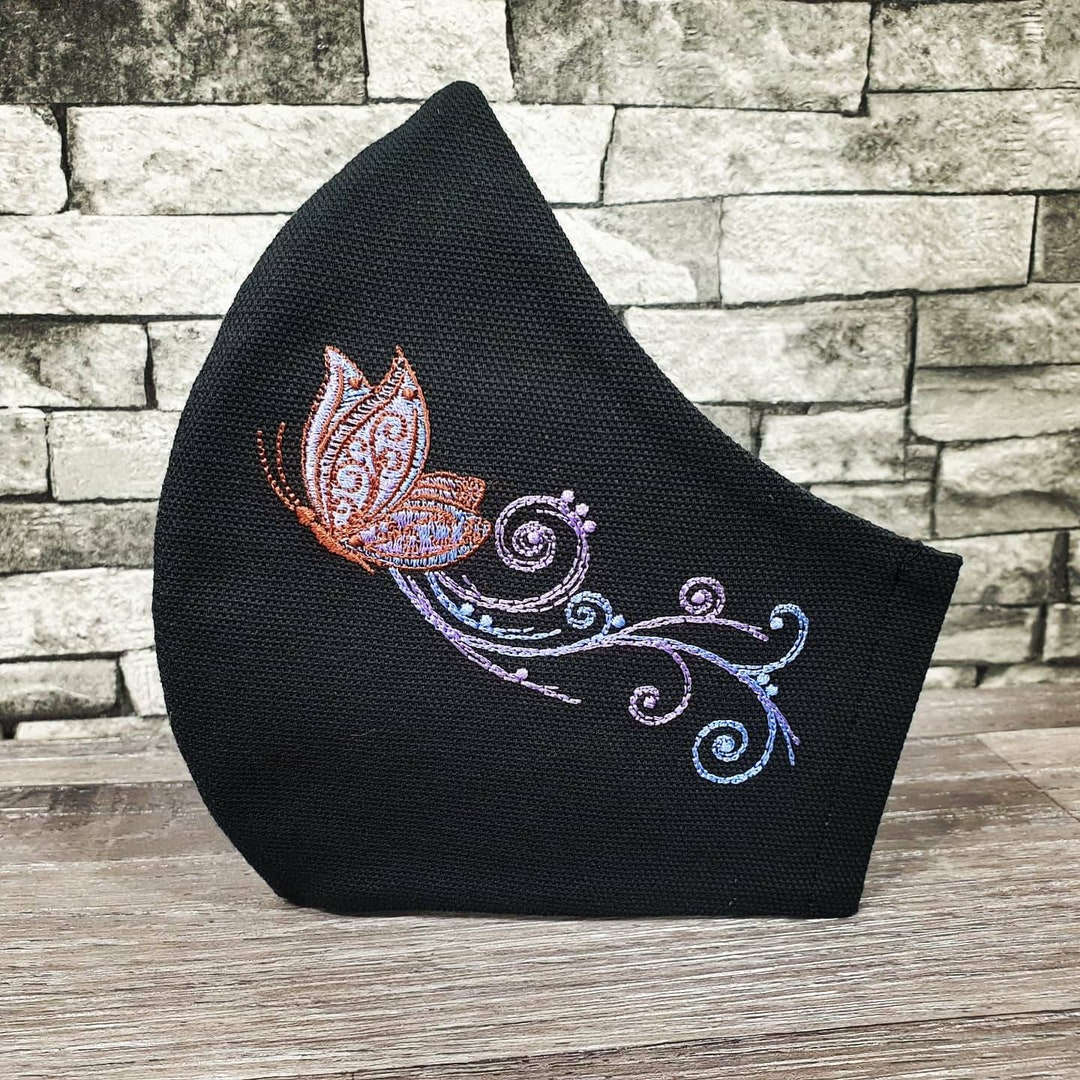 Custom Made Cotton Face Mask, Butterfly & Swirls Embroidered, Unisex ...