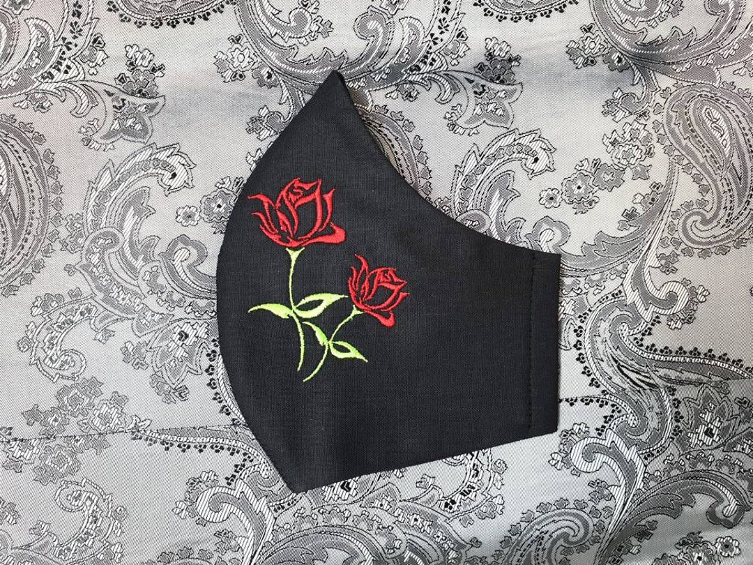 Face Mask, Double Roses Embroidered, Custom Made, Unisex, Fashion Mask ...