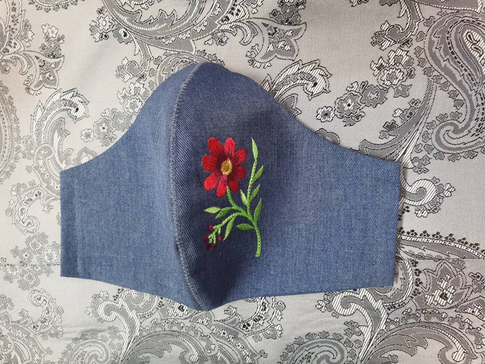 Custom Made Face Mask Floral Embroidered 100% C0tton - Etsy