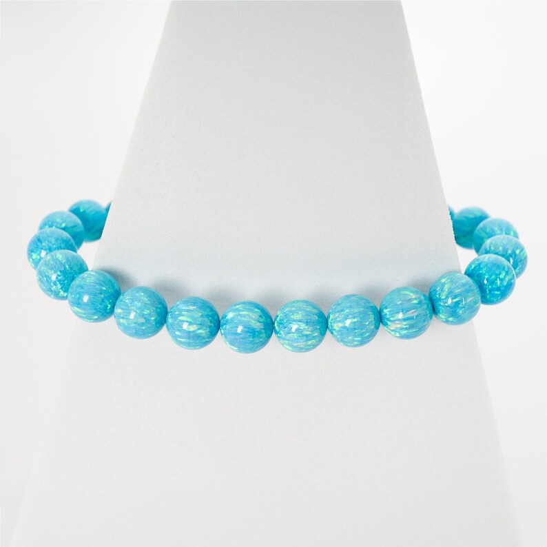 Turquoise Astral Opal™ Beaded Bracelet - Handmade Lab-created Stretch Bracelet for Men & Women ...