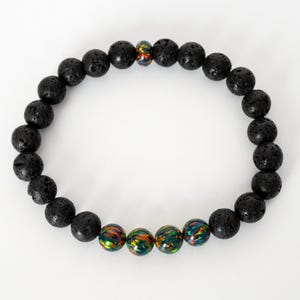 Black Fire Astral Opal™ Lava Stone Beaded Bracelet - Handmade Lab ...
