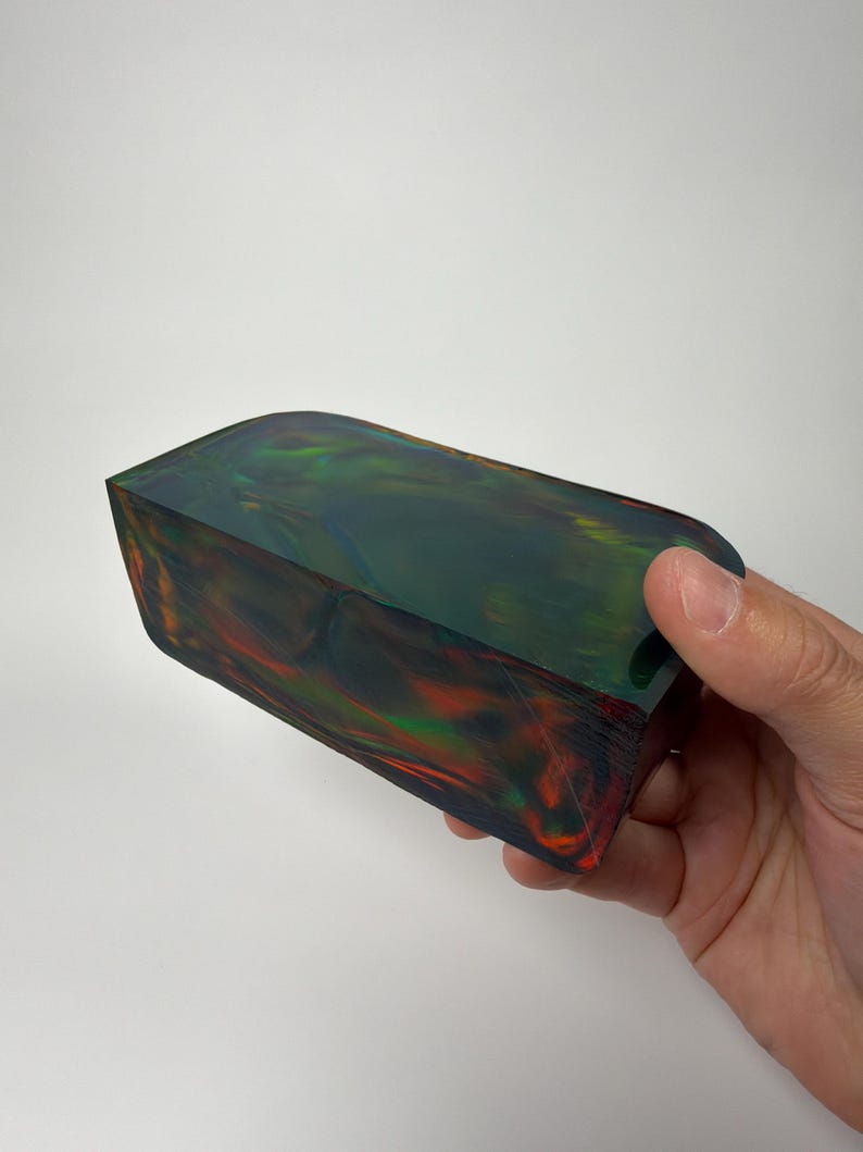 530g Black Ember Imitation Opal Block | Nebula Aurora Oparex Pattern ...