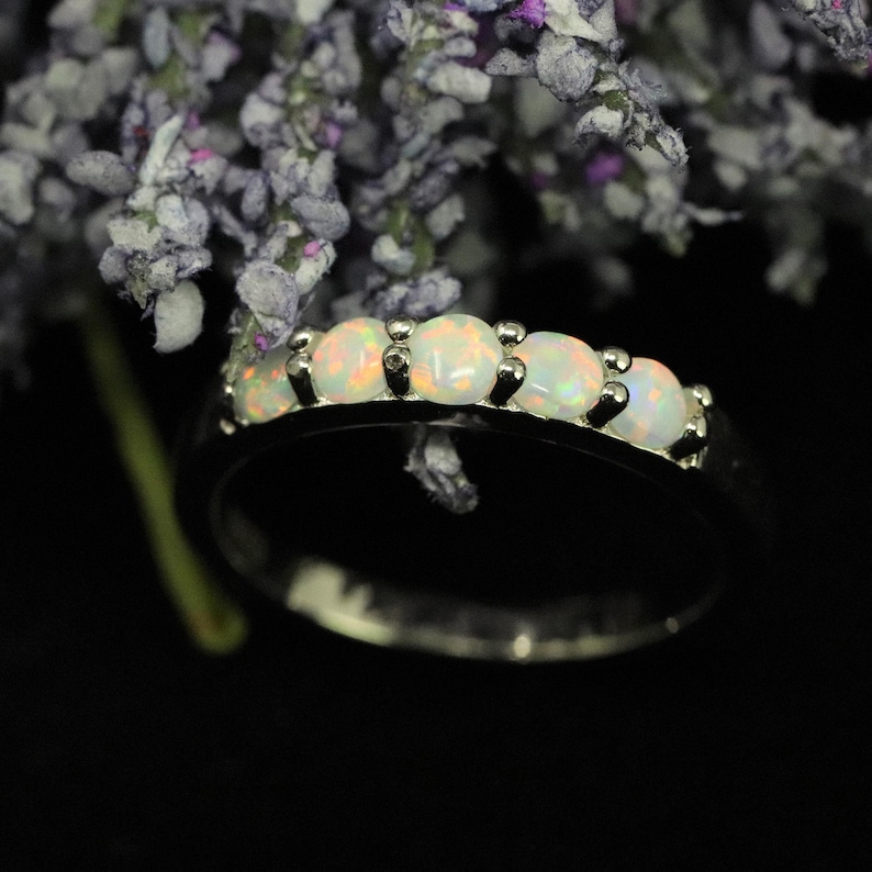 Pearl White Astral Opal™ Ring - Sterling Silver 5 Stone Stackable Band ...