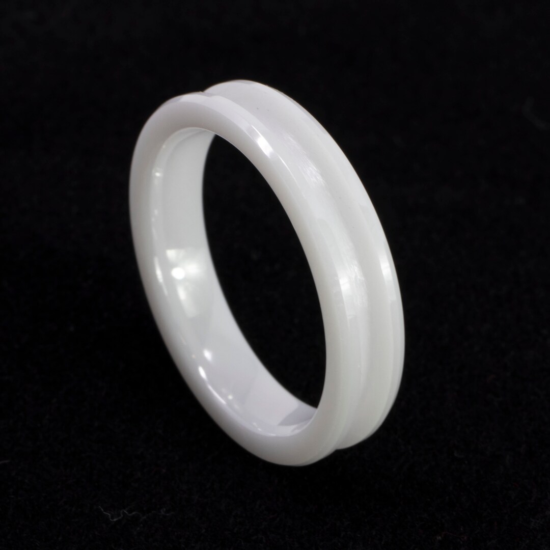 White Ceramic Ring Blank, 4mm Wide 2mm Channel Ceramic Ring Core Inlay ...