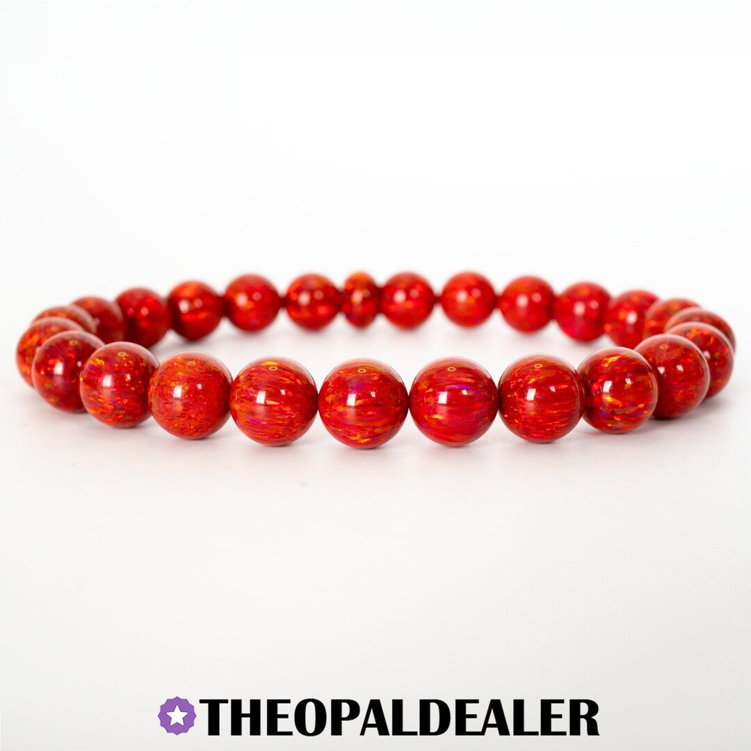 Ruby Red Astral Opal™ Beaded Bracelet - Handmade Lab-created Stretch ...