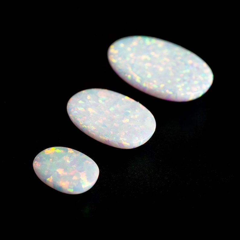 Pearl White Opal Oval Cabochon - Flat Back Lab-created Craft Gemstones ...