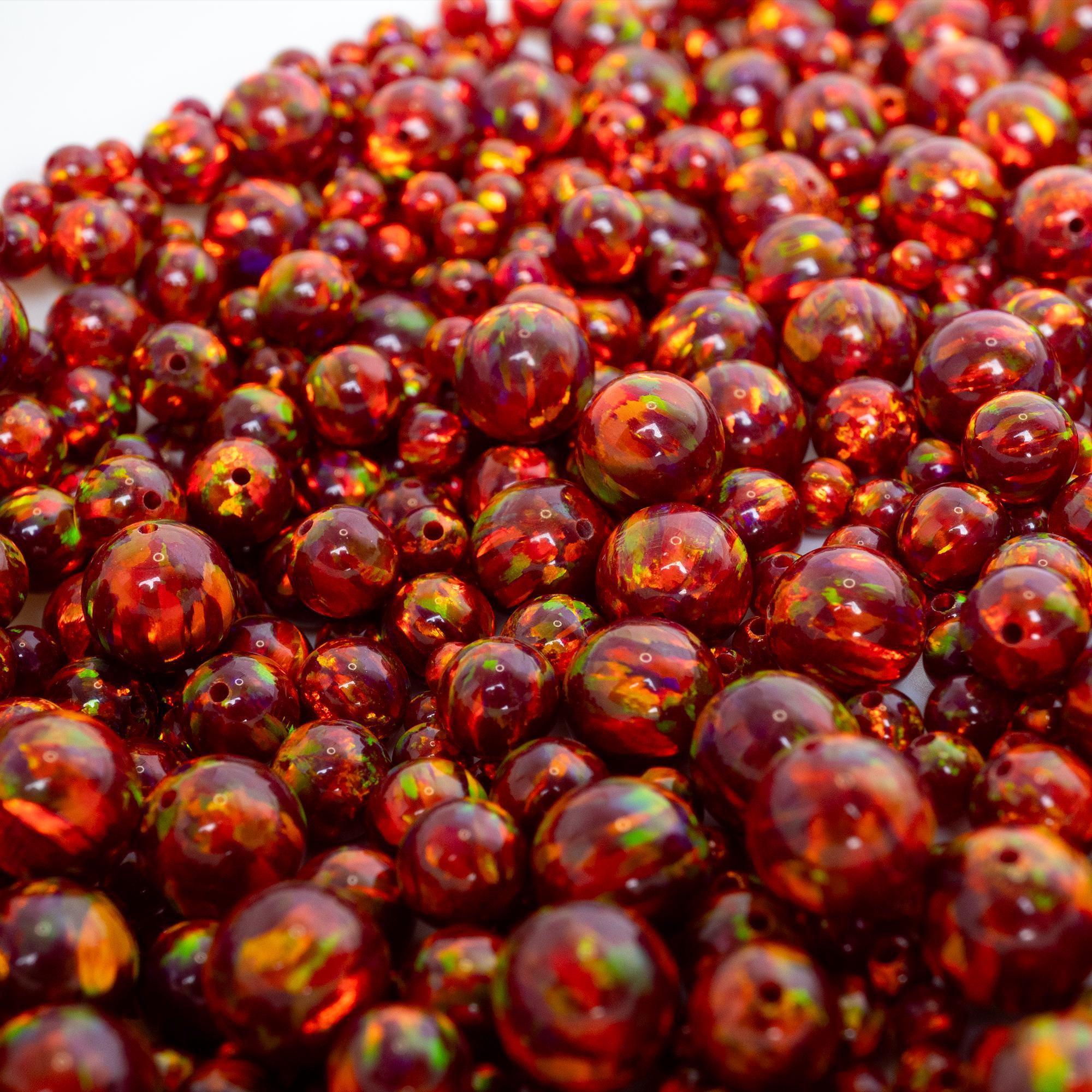 Crimson Fire Red Opal Round Beads | Fully Drilled Synthetic for Jewelry ...