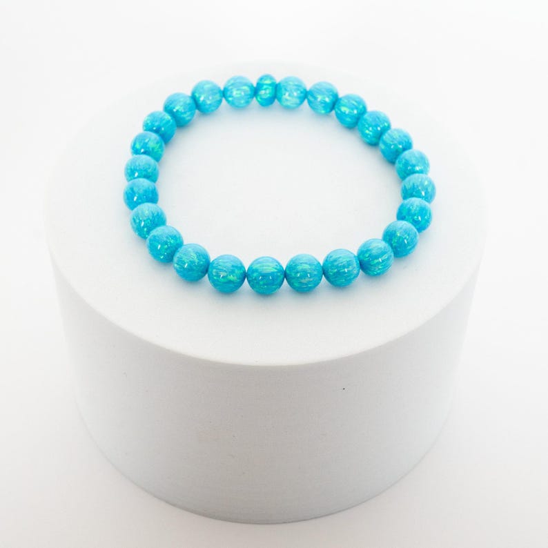 Turquoise Astral Opal™ Beaded Bracelet - Handmade Lab-created Stretch Bracelet for Men & Women ...