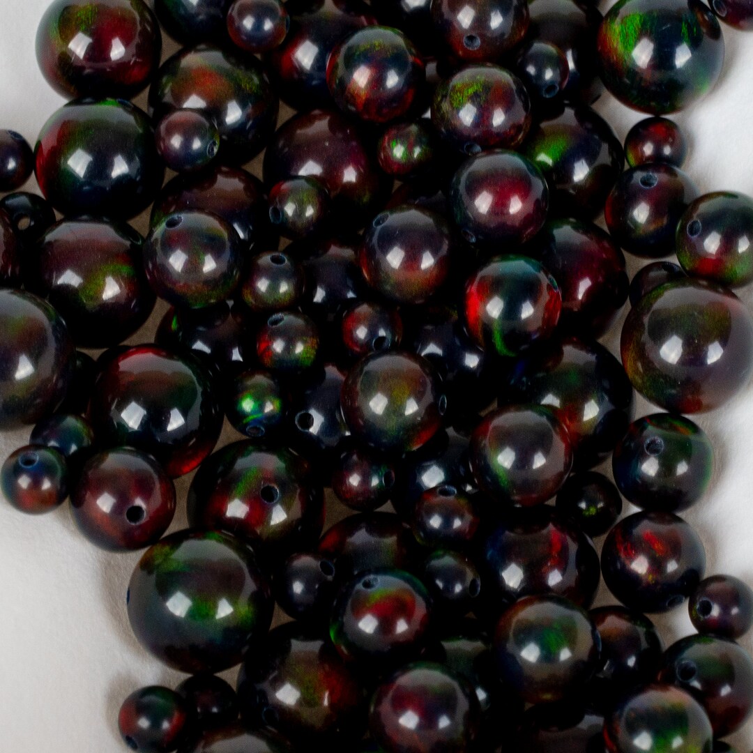 Black Ember Opalescence Beads, 3mm/4mm/6mm/8mm Opal Beads, 1mm Fully Drilled Round Beads - Black ...