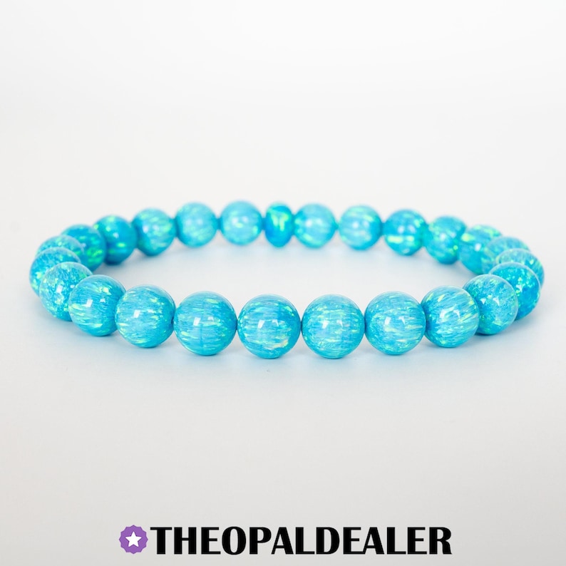 Turquoise Astral Opal™ Beaded Bracelet - Handmade Lab-created Stretch ...