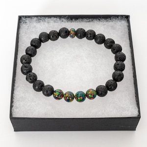 Black Fire Astral Opal™ Lava Stone Beaded Bracelet - Handmade Lab ...