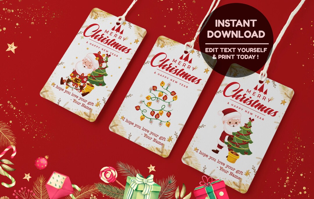 Editable Christmas Favor Tags Holiday Gift Tags Merry Christmas Holiday ...