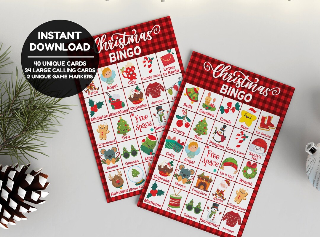Printable Christmas Bingo Game Activity With40 Unique Cards for Kids ...