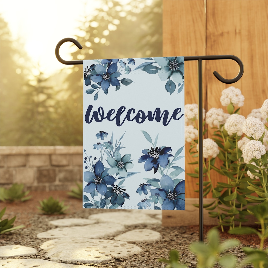 Blue Floral Welcome Garden Flag - Etsy
