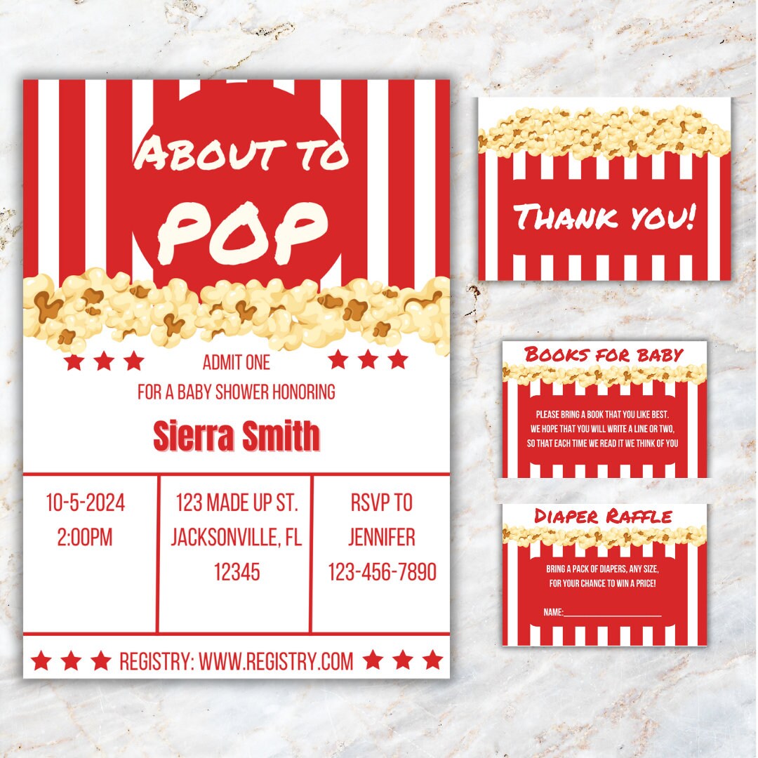 About to Pop Popcorn Themed Baby Shower Invitation Template - Etsy