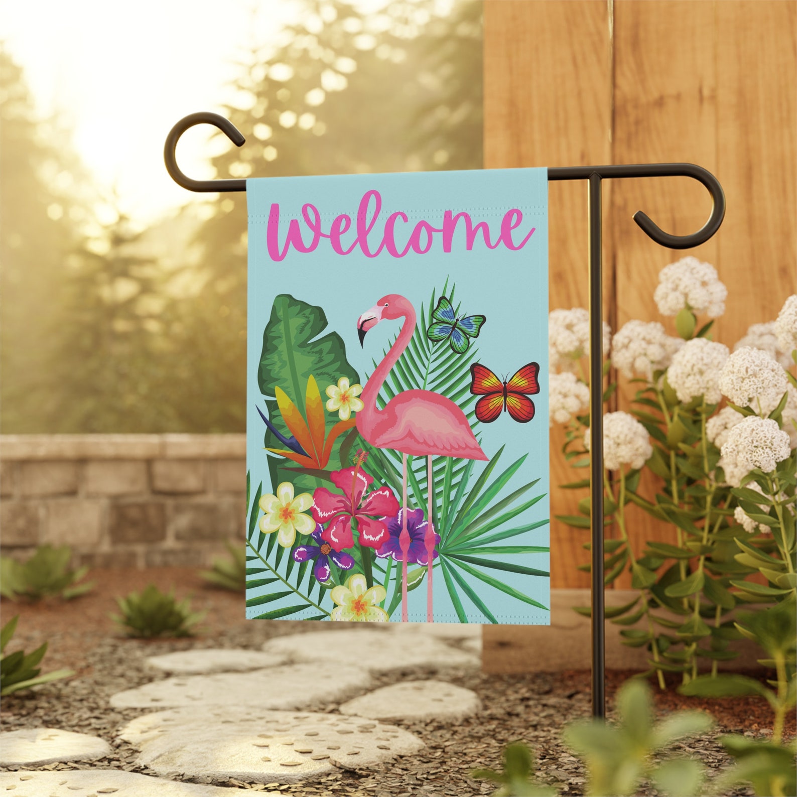 Flamingo and Flowers Welcome Garden Flag - Etsy