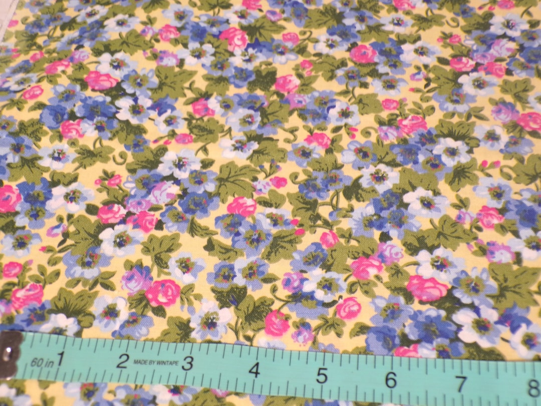 Springtime Floral Yellow Cotton Fabric Yellow Flower Fabric by the Yard ...