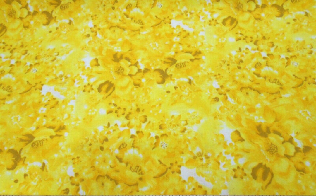 Faded Floral Lemon Yellow Color Cotton Fabric Yellow Flower Fabric by ...