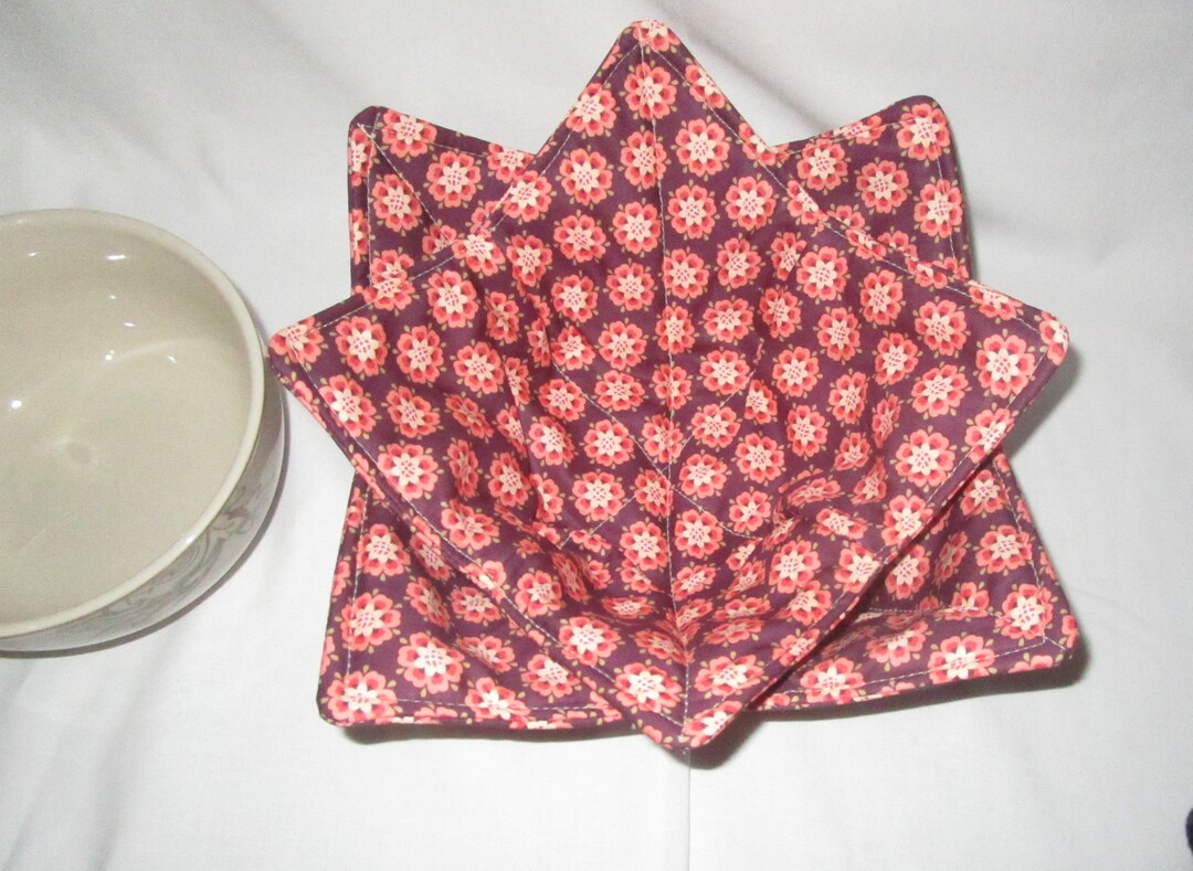 Microwavable Bowl Cozy/plate Cozy Burgundy With Flowers Bowl Cozies/pot ...