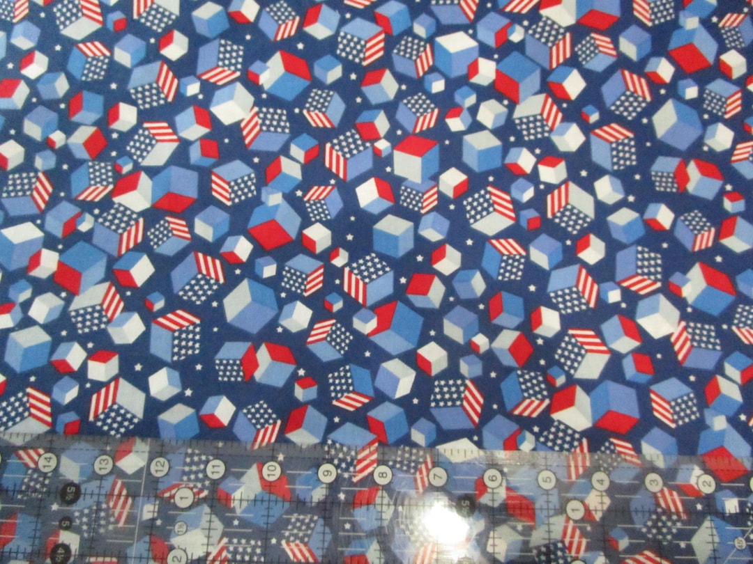 Patriotic Cotton Fabric-u.s.a. Flag Square Fabric - Cotton Fabric by ...