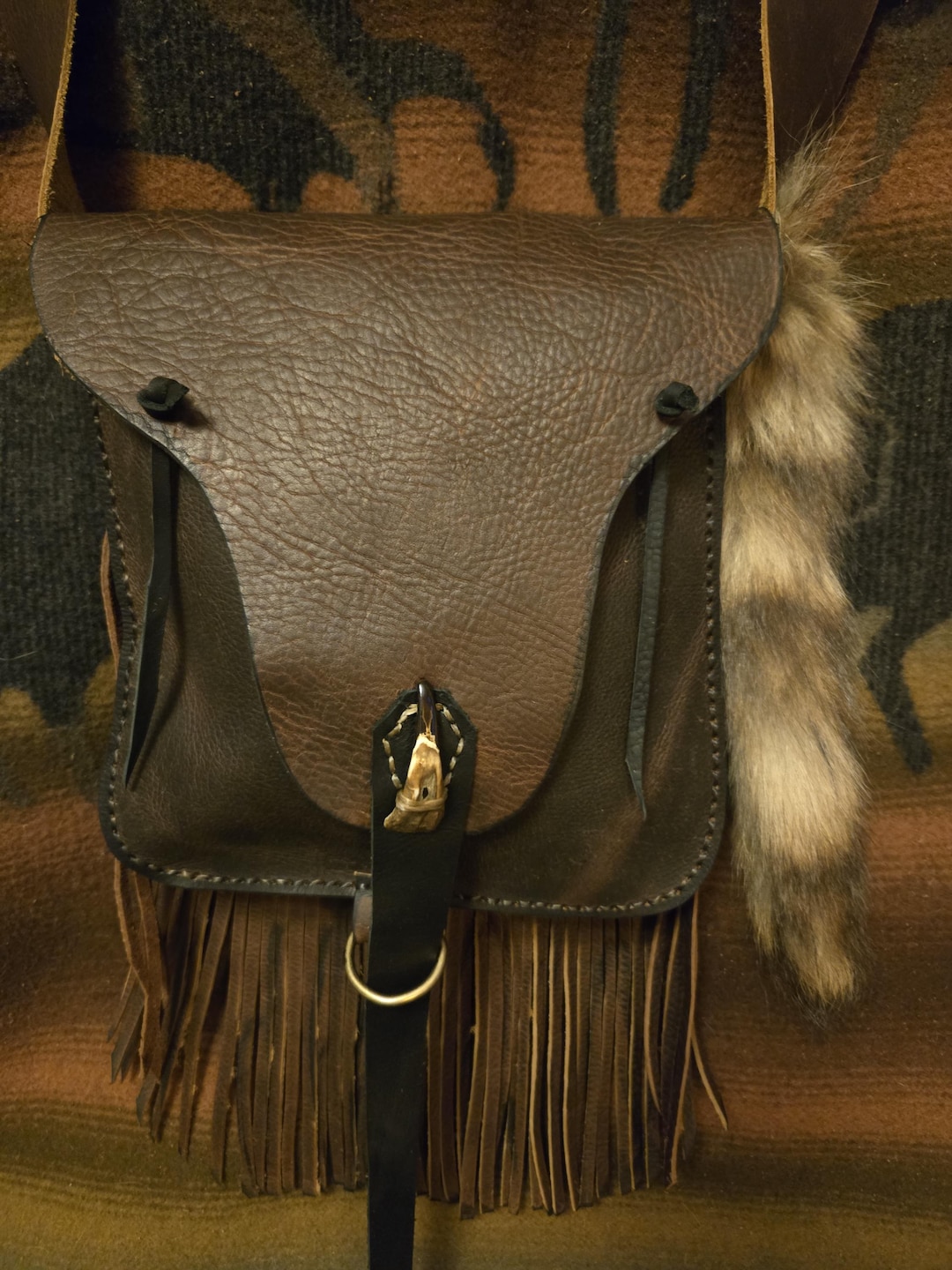 Mountain Man Beaver Tail Fringed Possibles Bag W/ Moose Tooth & Raccoon ...