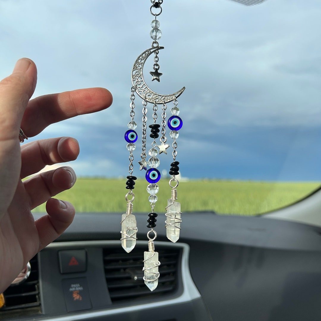 Triple Eye Evil Eye Protection Intention Crystal Car Charm - Black ...
