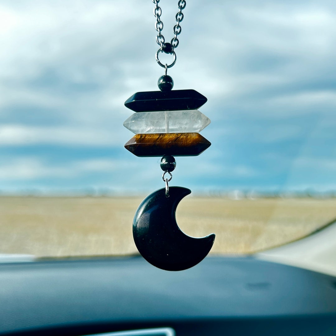 Obsidian Moon Travel Protection Intention Crystal Car Charm - 4 Crystal ...