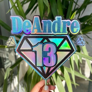 Personalized Denim & Diamonds Cake Topper: Glitter Cardstock Decor - Etsy
