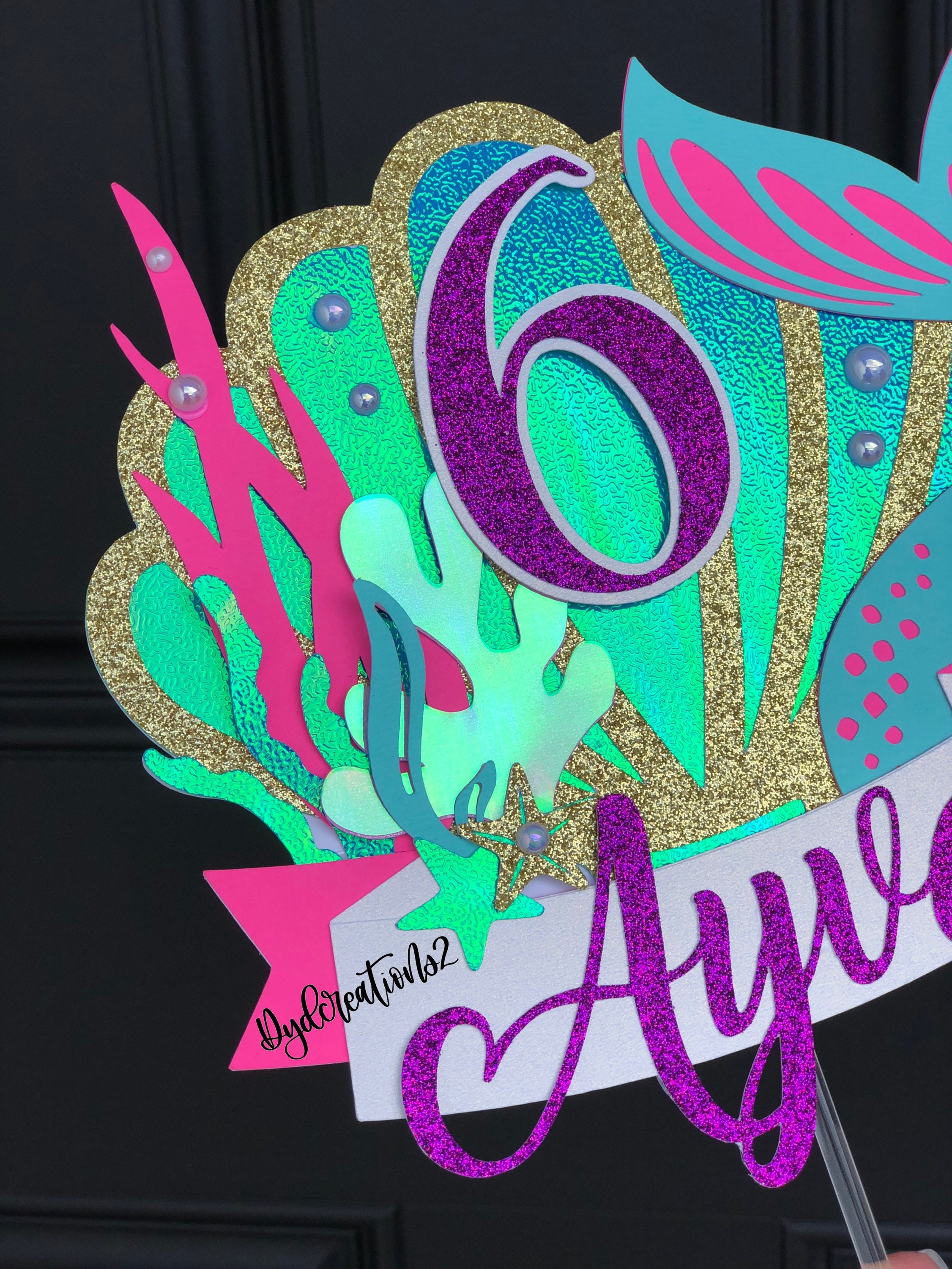 Personalized Mermaid Cake Topper: Glitter Cardstock Party Decor - Etsy