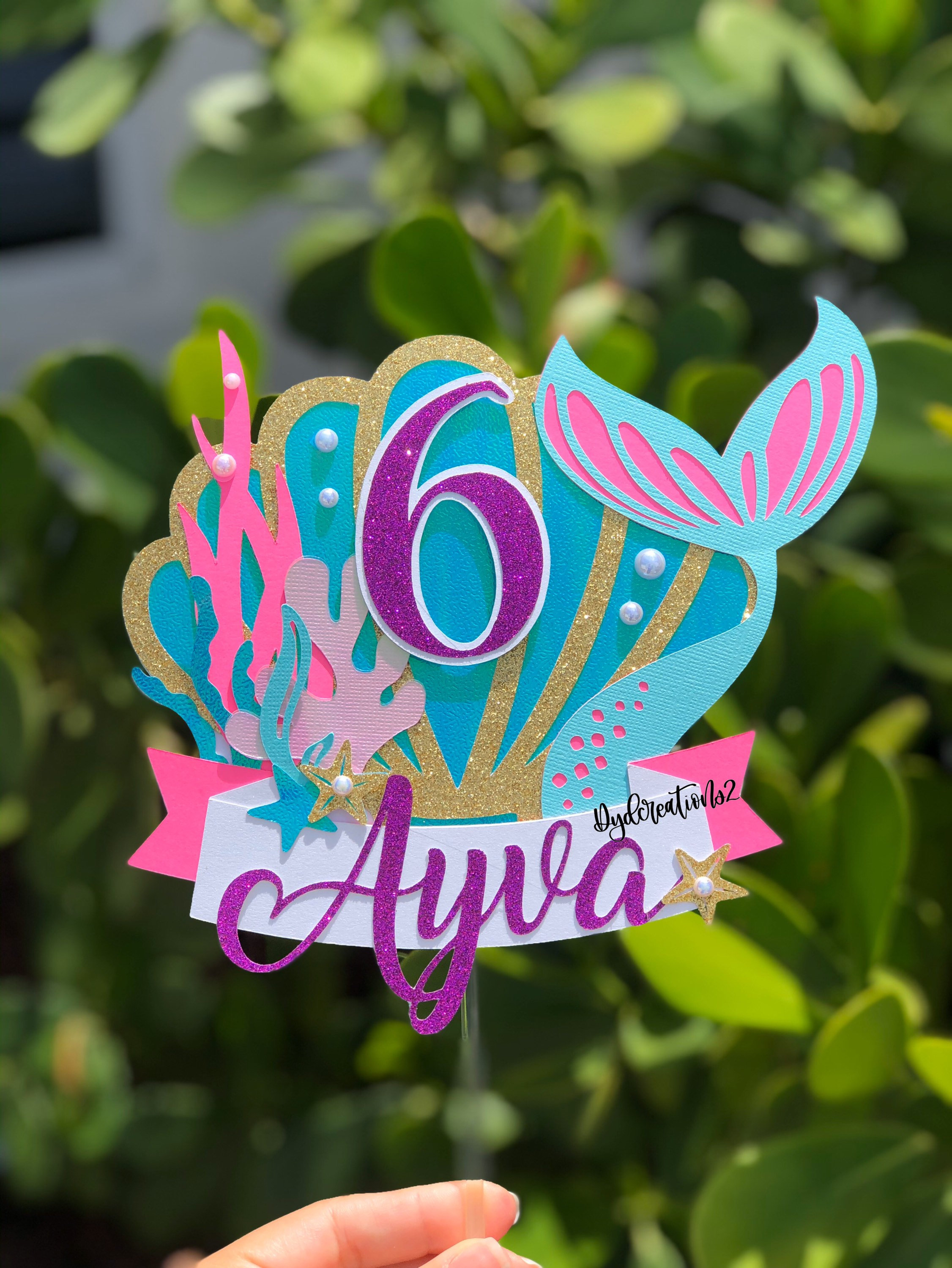Personalized Mermaid Cake Topper: Glitter Cardstock Party Decor - Etsy